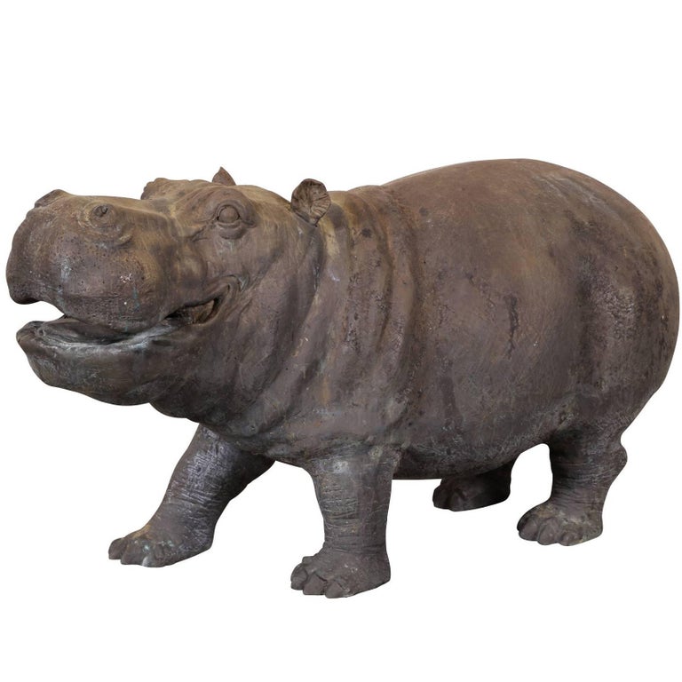 Large-Scale Bronze Striding Hippo Figure at 1stDibs