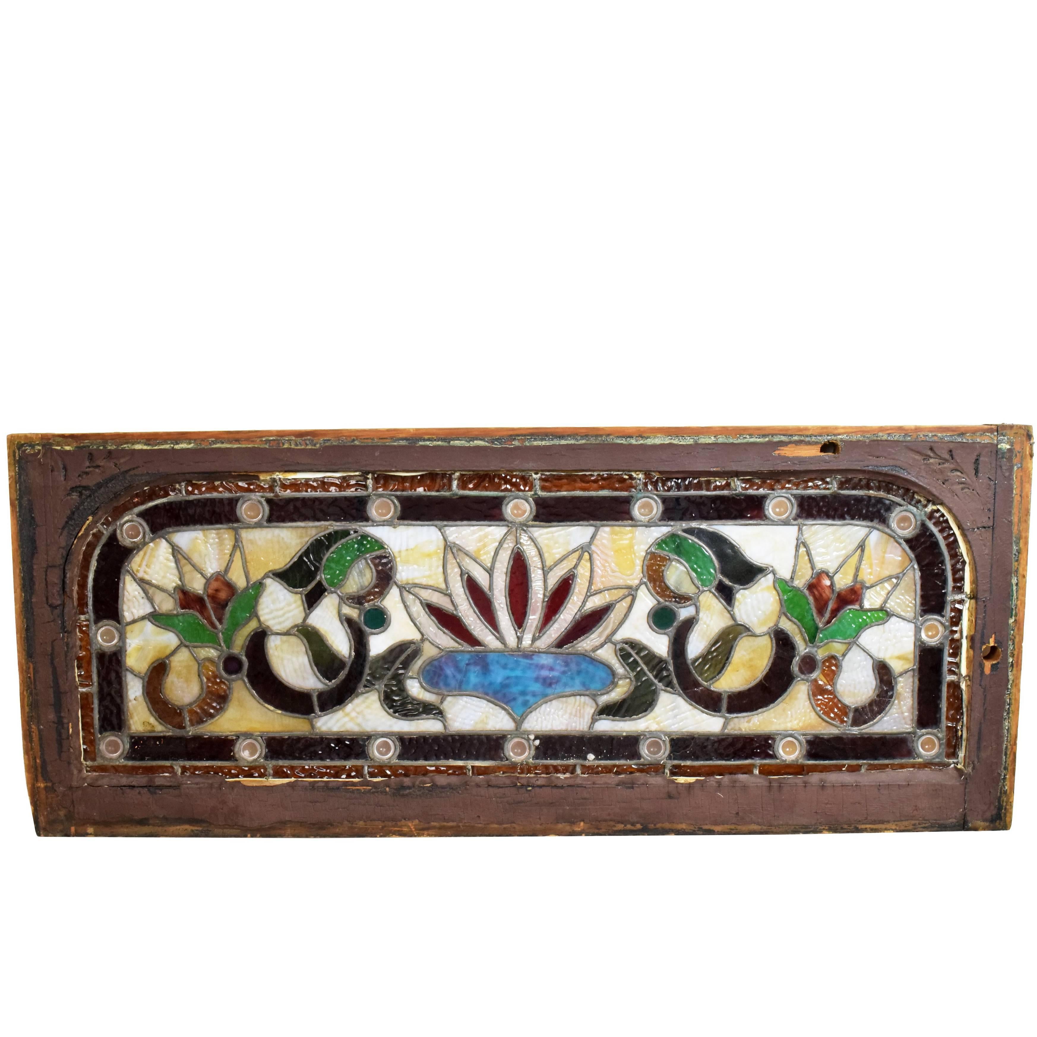 Victorian Transom Stained Glass Window with Jewels at 1stDibs