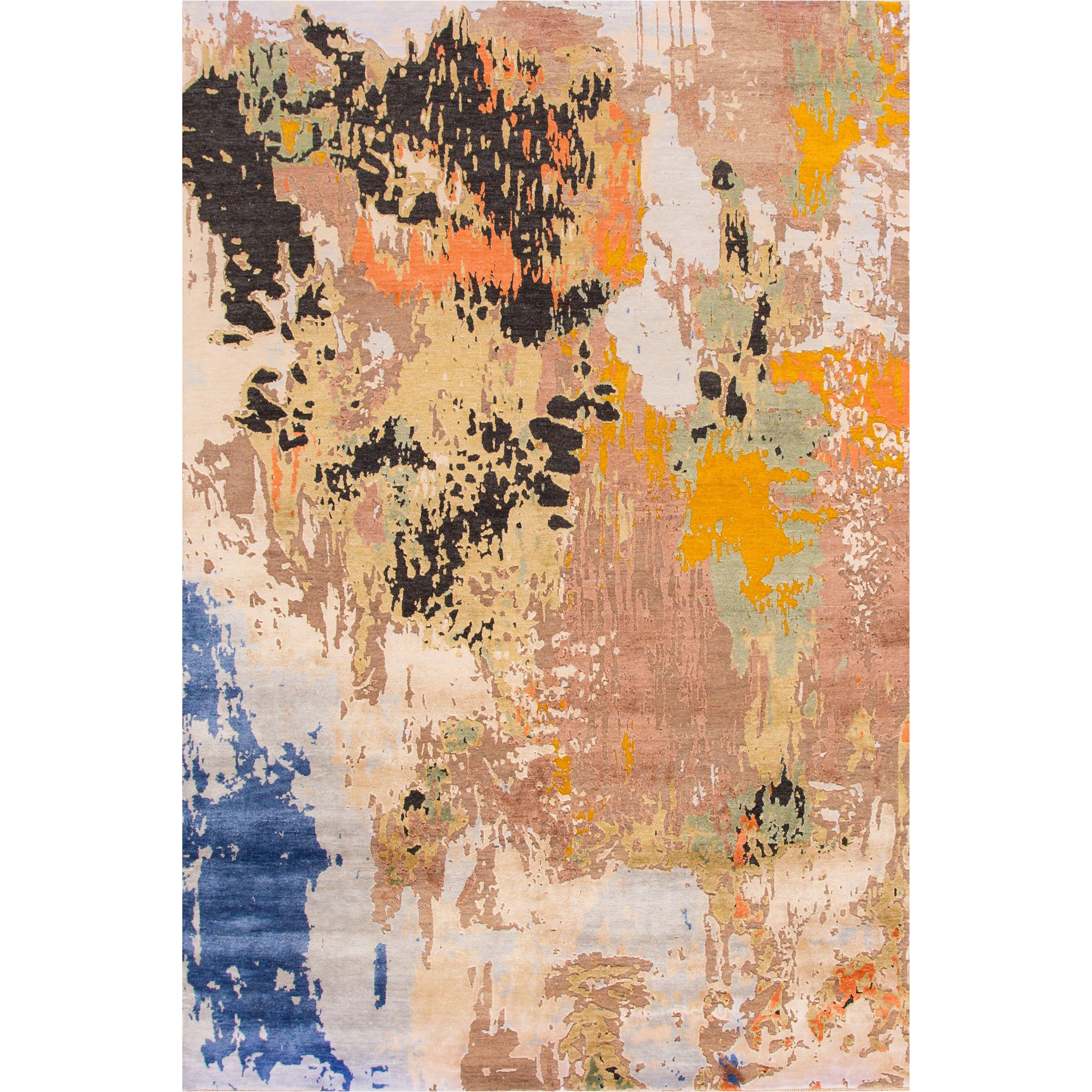 21st Century Abstract Multicolored Contemporary Indian Carpet For Sale ...
