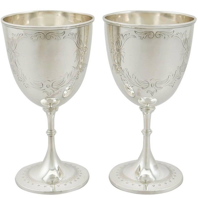 Victorian 1880s Pair of Sterling Silver Goblets at 1stDibs