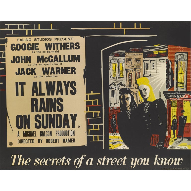 "It Always Rains on Sunday," British Film Poster For Sale at 1stDibs