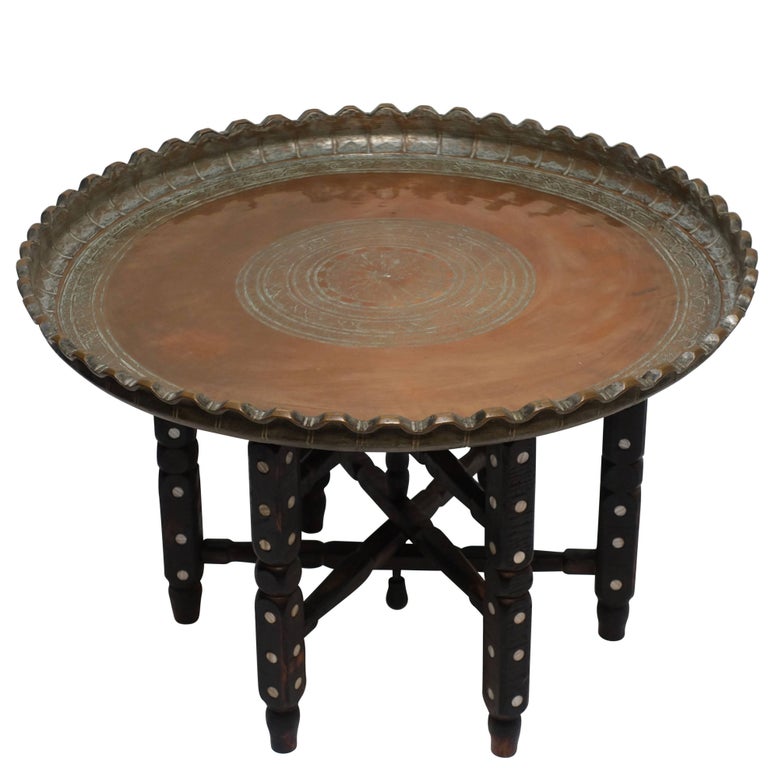 19th Century Persian Copper Tray on Stand Table at 1stDibs