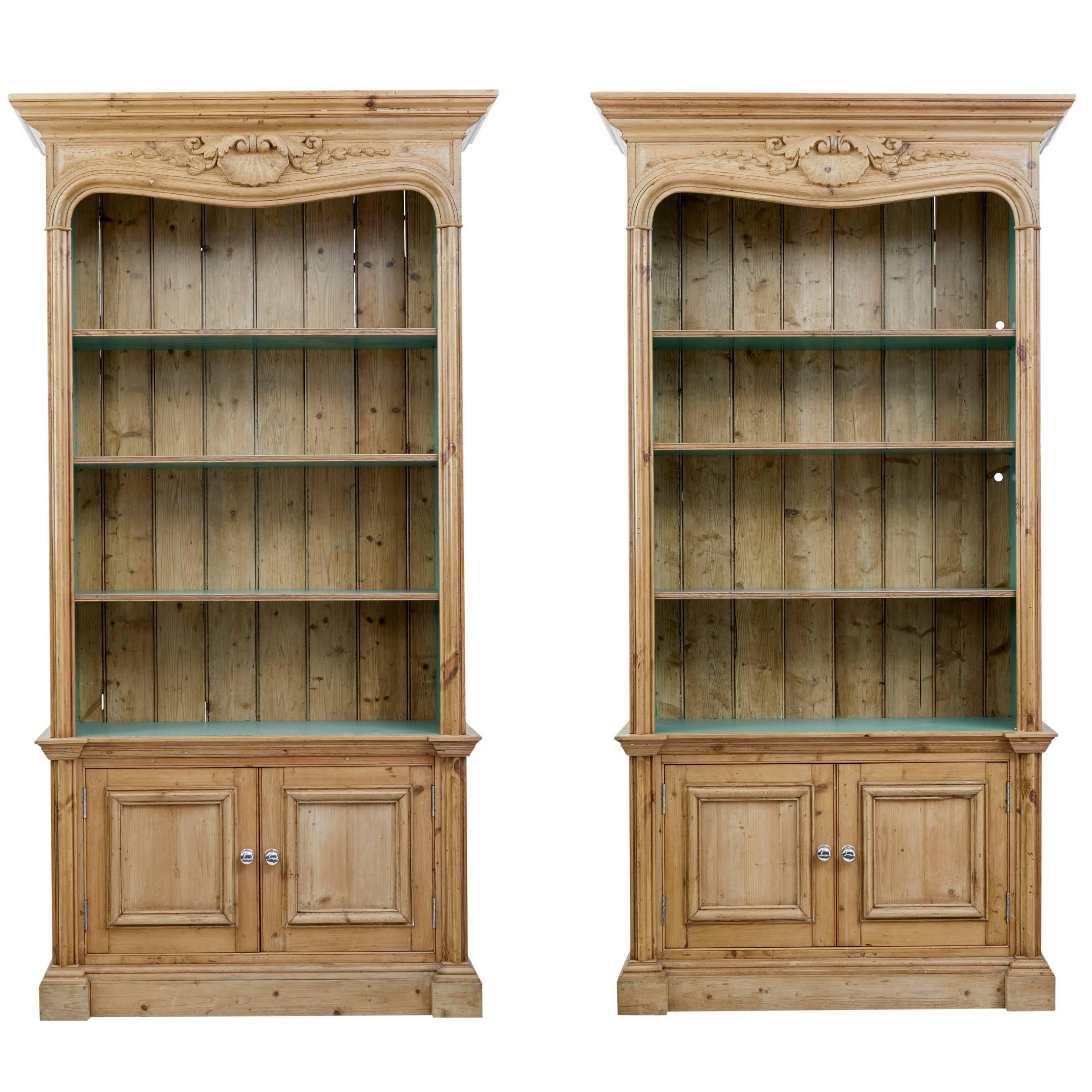Pair of 1920s Carved Pine Bookcases at 1stDibs
