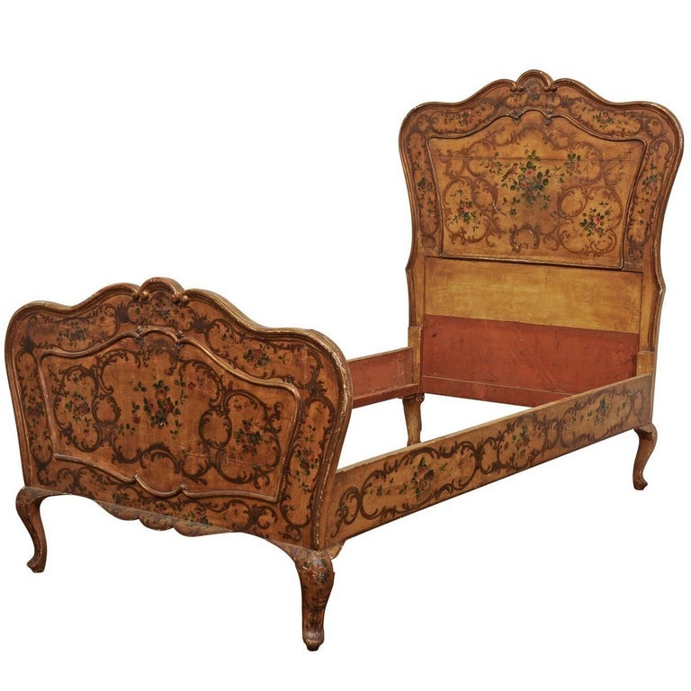 Italian Rococo Style Early 19th Century Bed Frame with Floral and Bird ...