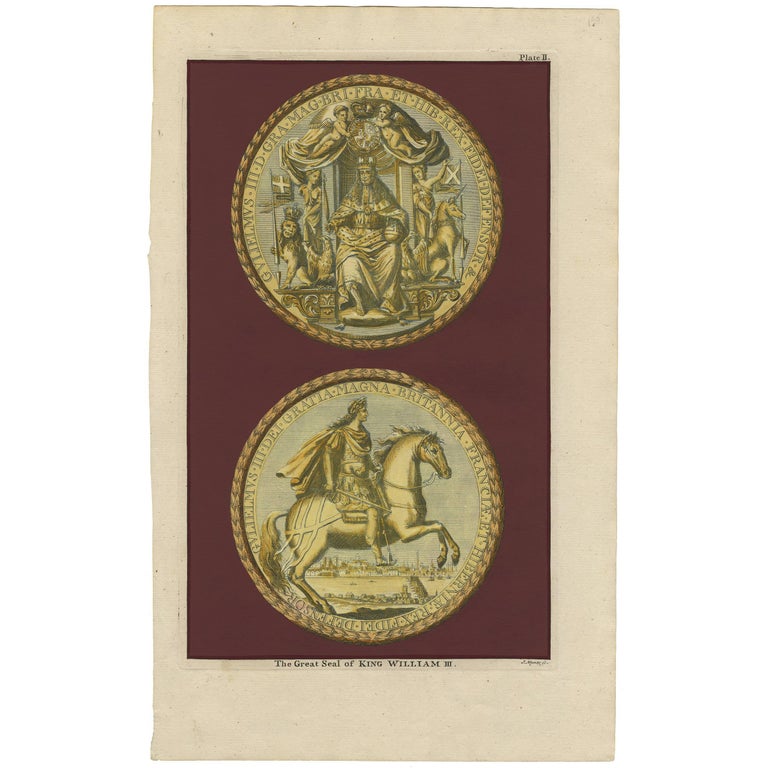 Antique Print of the Seal of King William III by Rapin de Thoyras (c ...