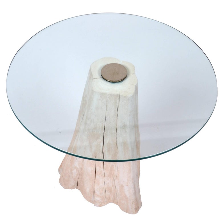 Round Mid-Century Modern Cypress Tree Stump Glass Side Table For Sale ...