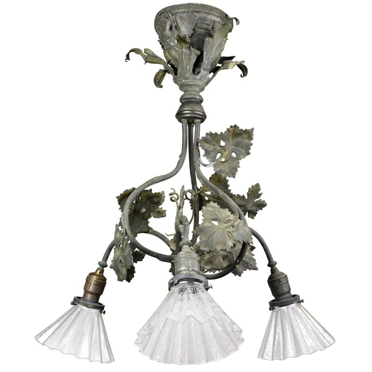 Three Light Bronze Grapevine Chandelier with Shades at 1stDibs ...