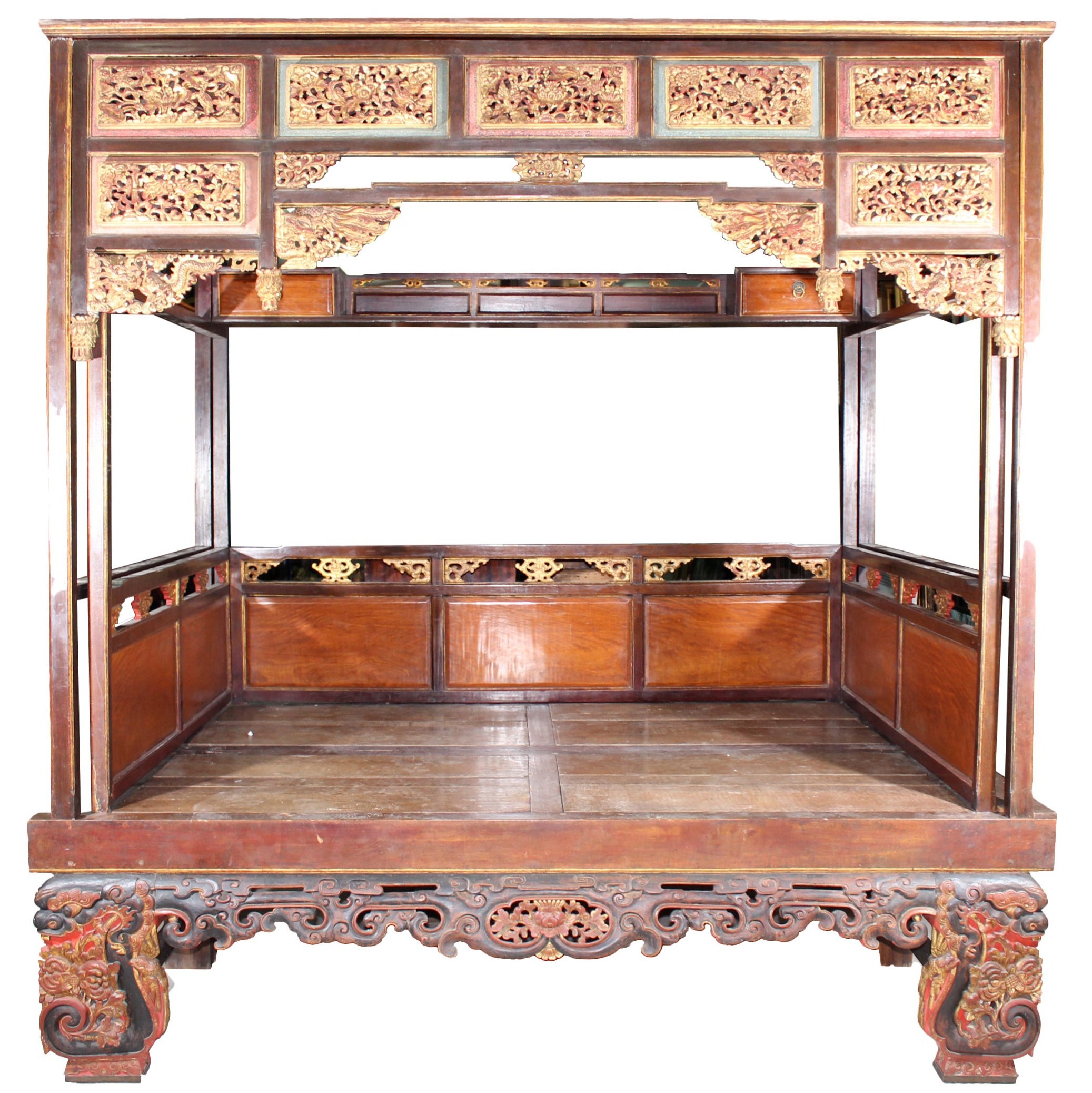 Antique Chinese Carved Canopy Bed with Alcove For Sale at 1stDibs