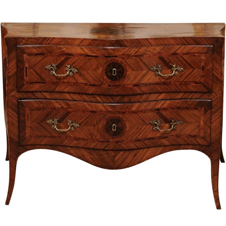 18th Century Italian Inlaid Serpentine Tulipwood and Walnut Commode ...