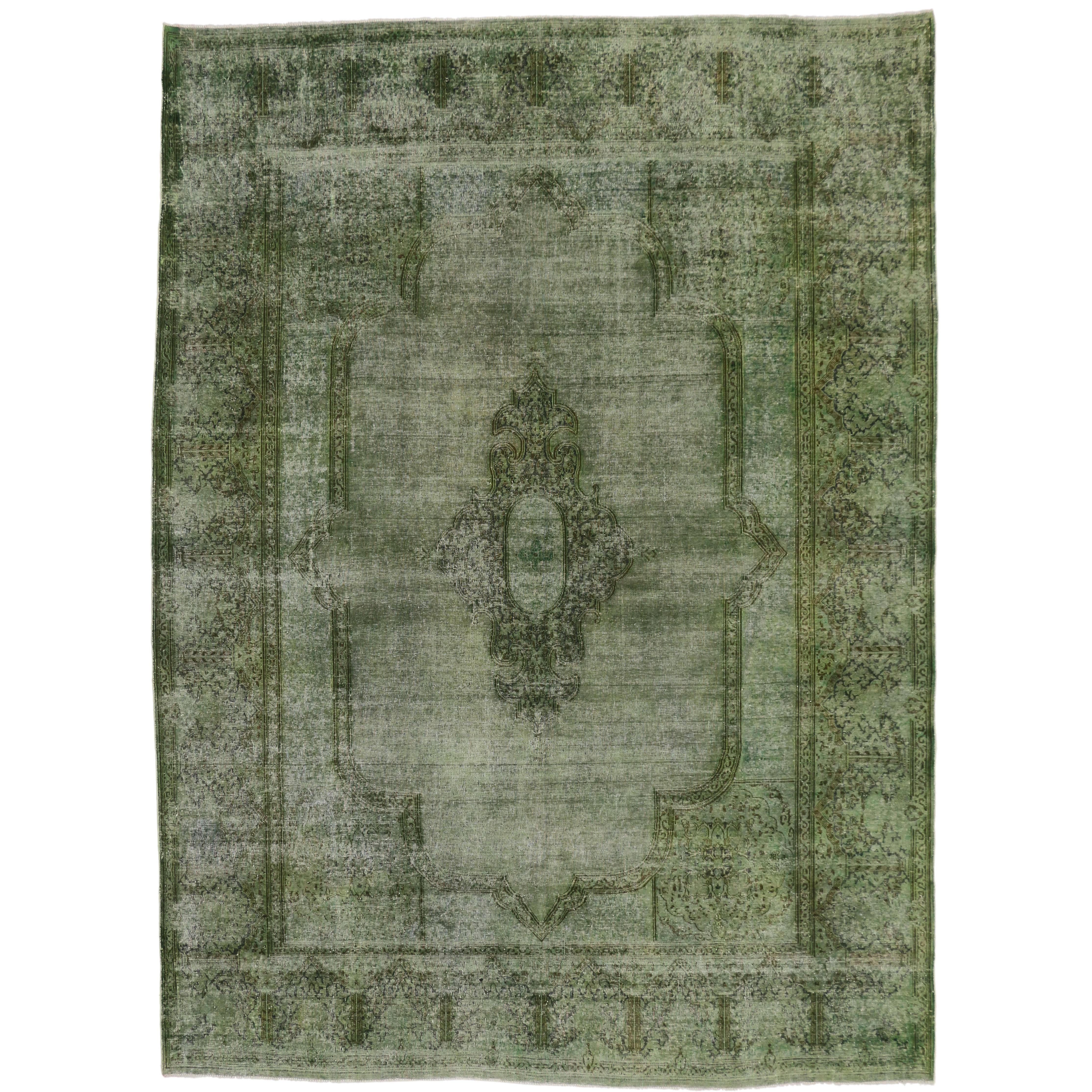 Distressed Overdyed Green Persian Rug with Modern Style at 1stDibs ...