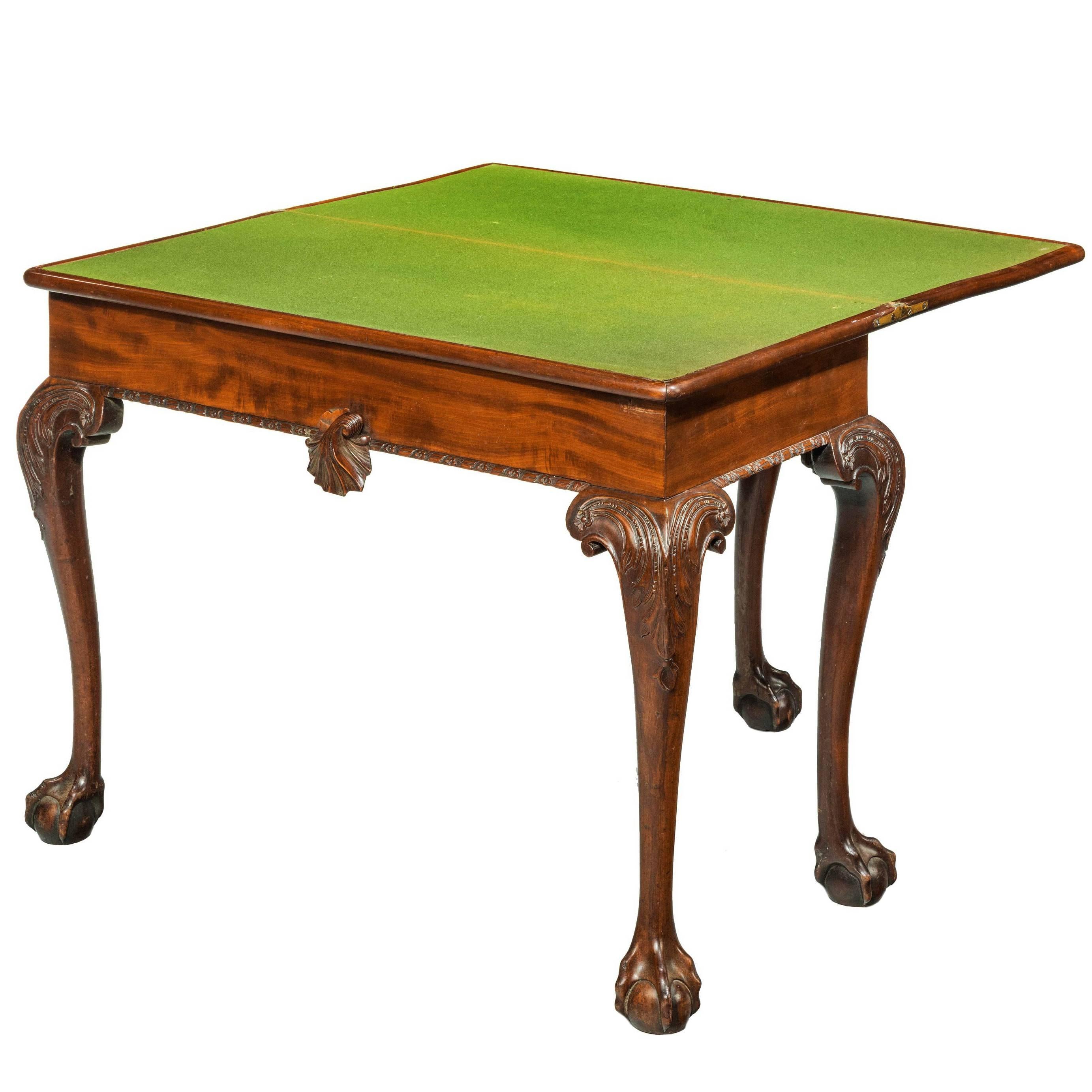 Mid-18th Century Mahogany Irish Card Table on Carved Cabriole Supports ...
