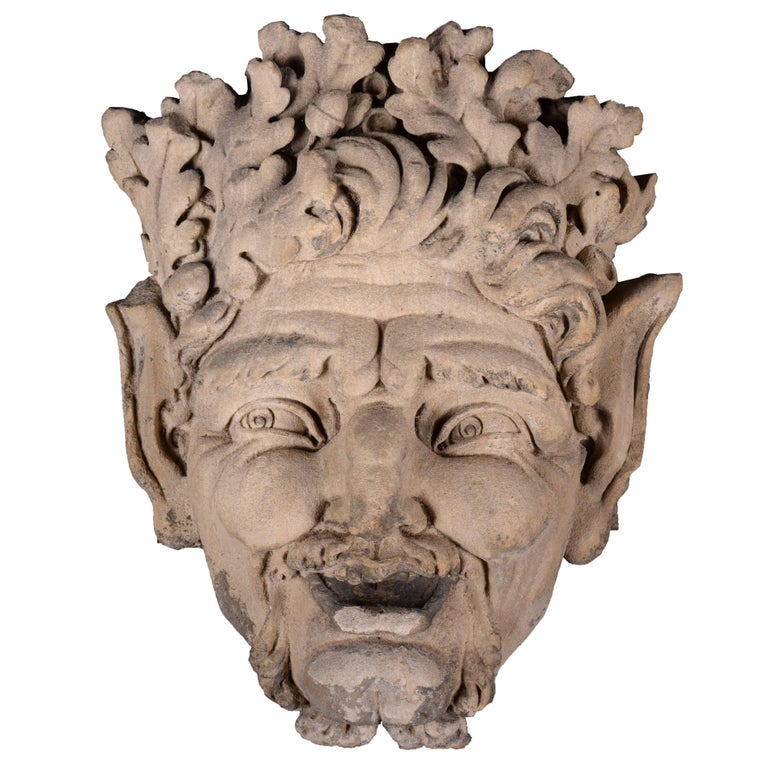 Large Fountain Satyr Mask in Stone, Early 19th Century For Sale at 1stDibs