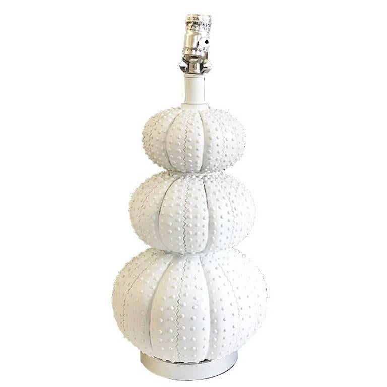 White Ceramic Stacked Faux Sea Urchin Table Lamp Base Seaside Style at ...