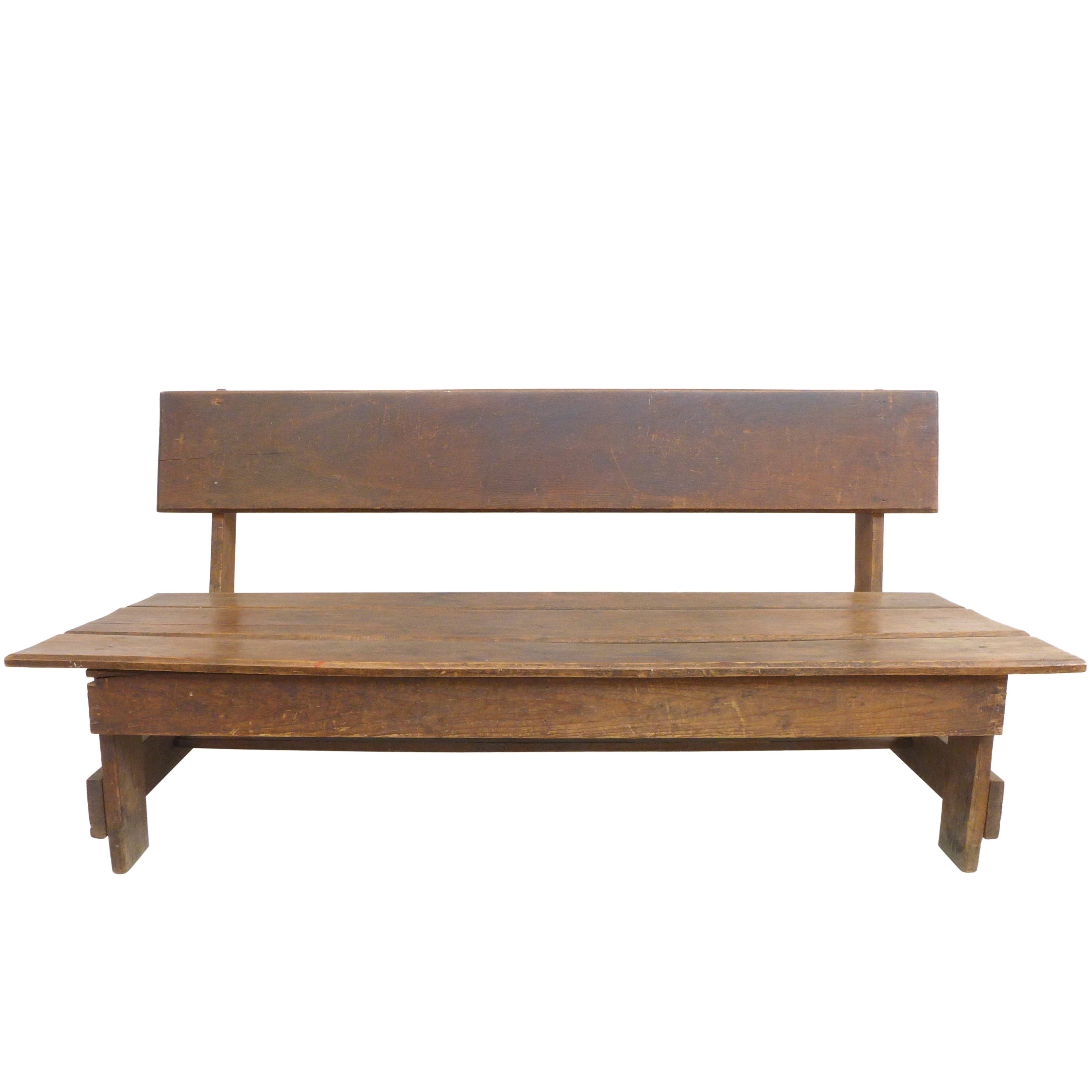 Antique American Long Slatted Wood Bench at 1stDibs