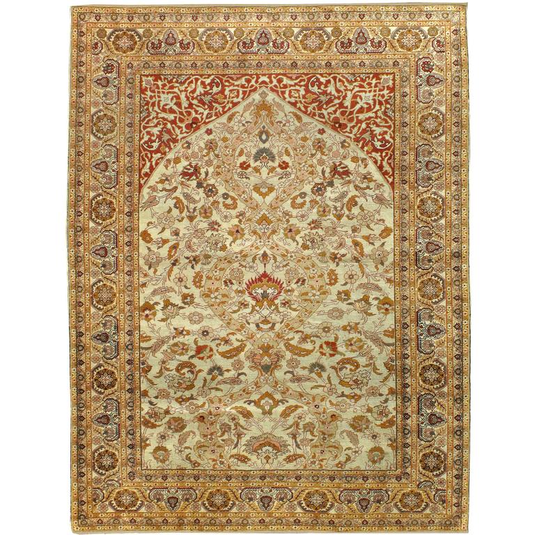 Antique Turkish Silk Kayseri Rug For Sale at 1stdibs