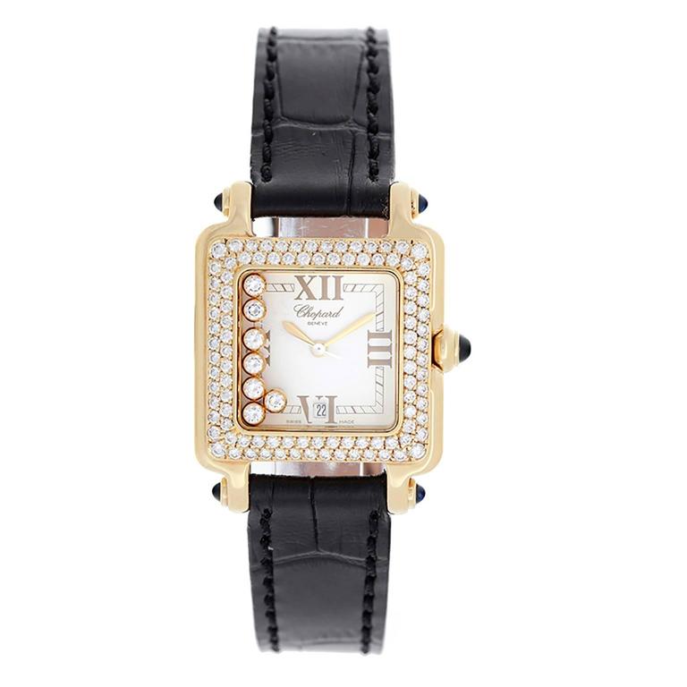 Chopard yellow Gold diamond Happy Sport square wristwatch ref 27/6679 ...