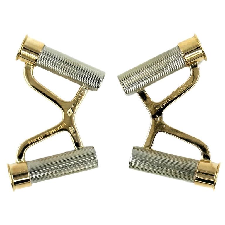 Hermes Two Color Gold Shotgun Shell Cufflinks at 1stDibs