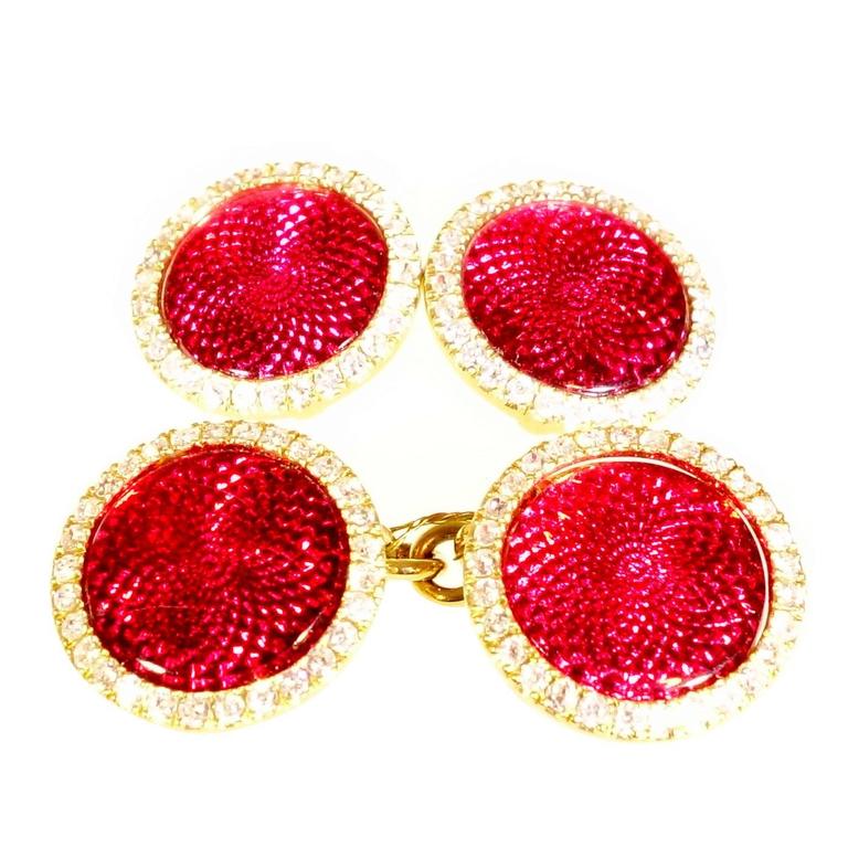 deep red guilloche enamel gold cufflinks at 1stDibs