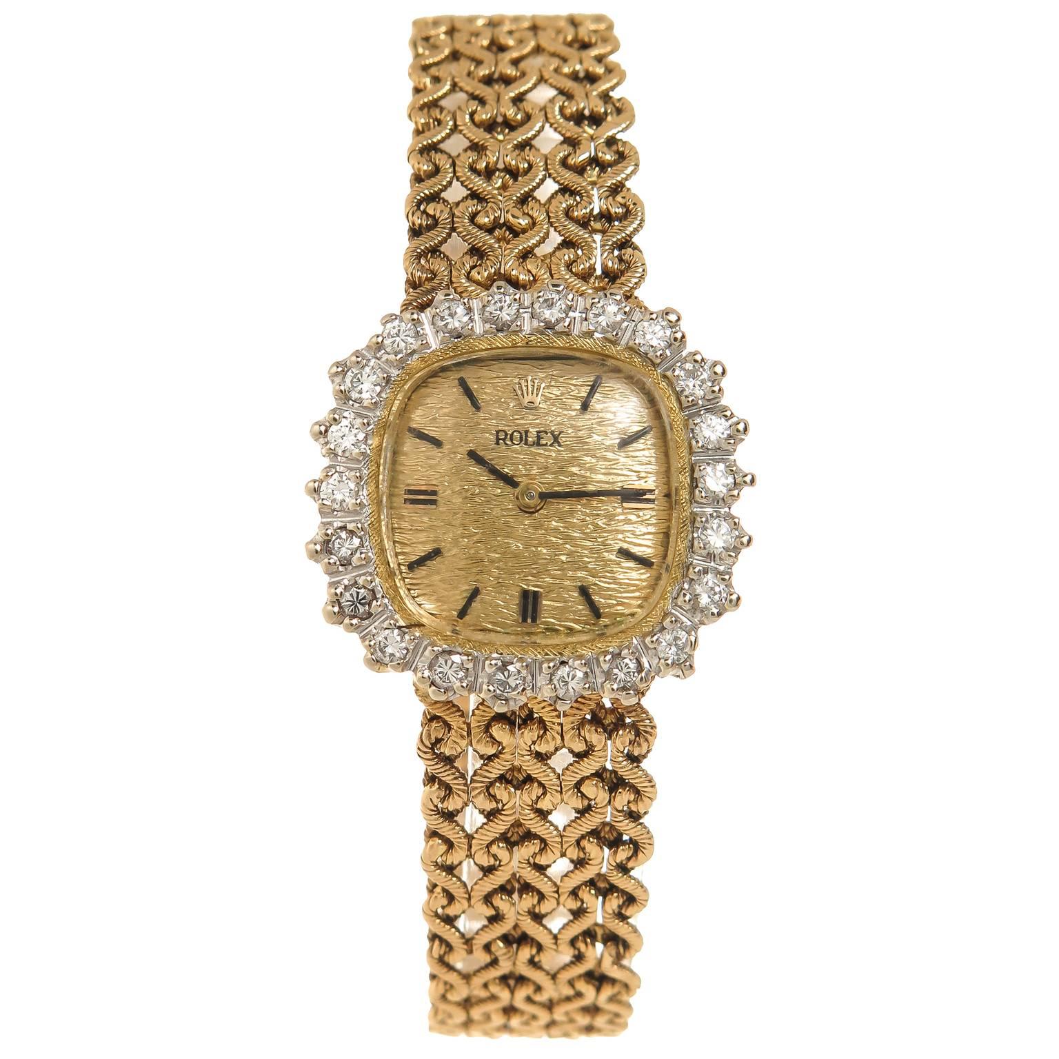 Rolex Lady's Yellow Gold Diamond Bracelet Wristwatch at 1stDibs