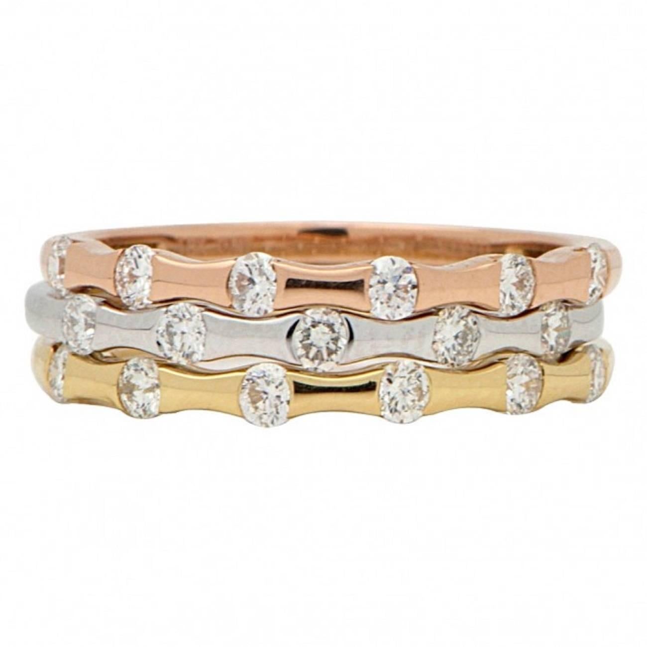 Stackable Diamond Three-Tone Gold Ring at 1stDibs | three tone rings ...