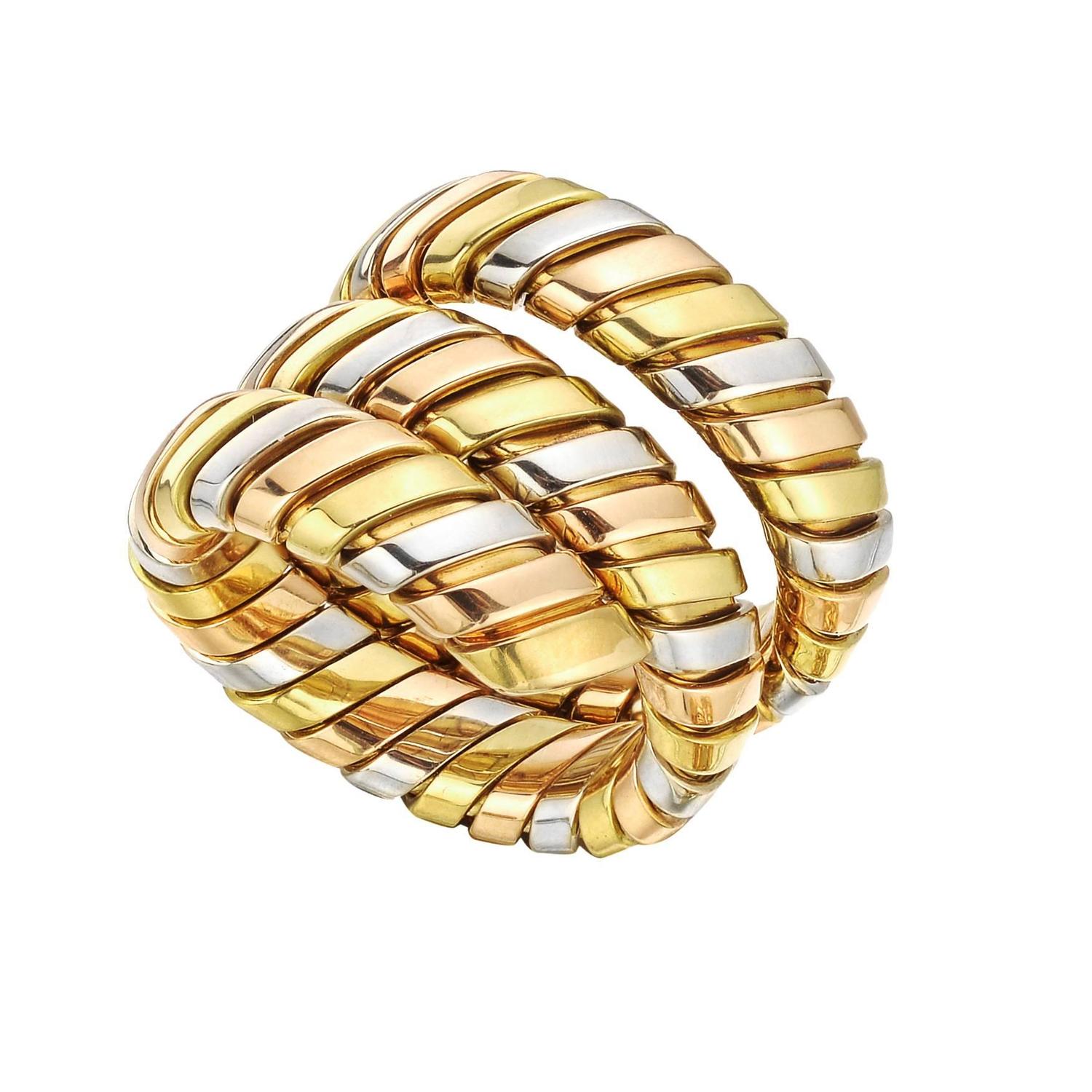 Bulgari Tricolor Gold Tubogas Ring at 1stdibs