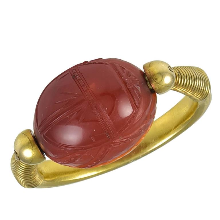 Antique Etruscan Revival Carnelian Gold Scarab Ring at 1stDibs