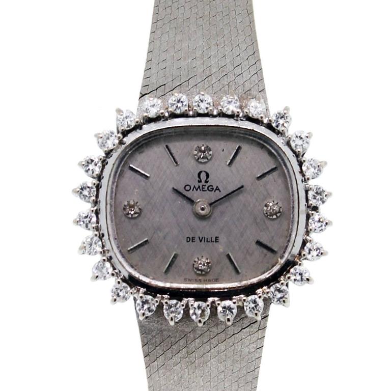 Omega lady's White Gold Diamond Dial De Ville Wristwatch at 1stDibs