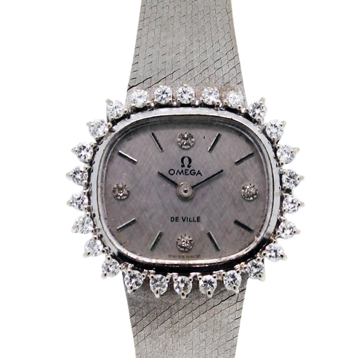 Omega lady's White Gold Diamond Dial De Ville Wristwatch at 1stdibs