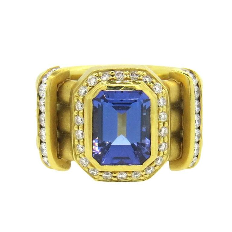 Sam Lehr Tanzanite Diamond Gold Ring at 1stDibs