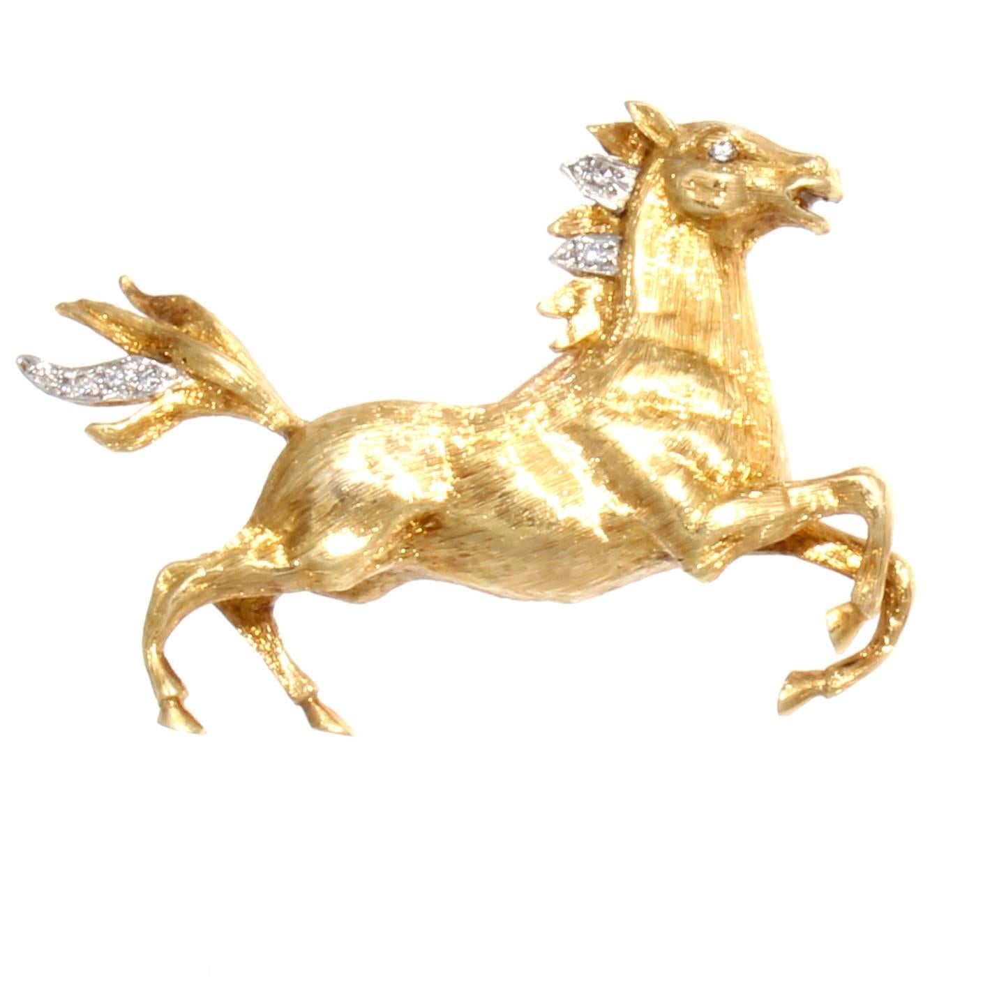 Diamond Gold Stallion Brooch at 1stDibs
