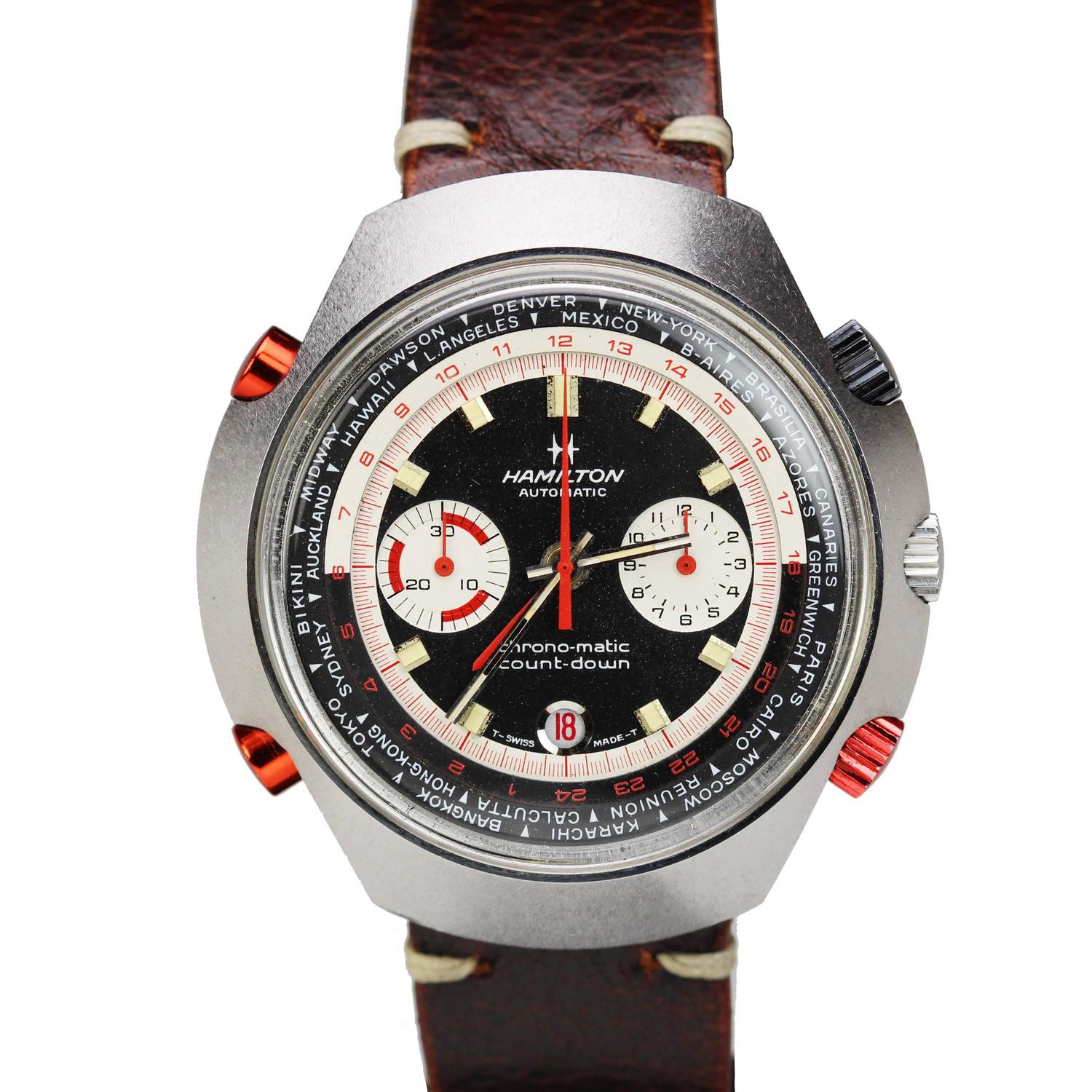 Hamilton Stainless Steel Count-Down GMT Chronomatic Wristwatch at 1stdibs