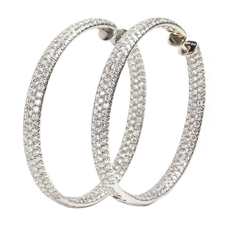 Diamond Gold Hoop Earrings For Sale at 1stDibs