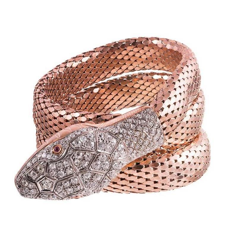 Diamond Gold Coiled Snake Wrap Bracelet at 1stDibs