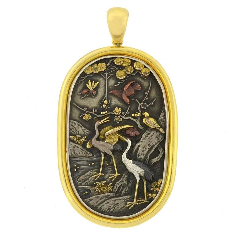 Victorian Mixed Metals Shakudo Pendant with Bird Motif at 1stDibs ...