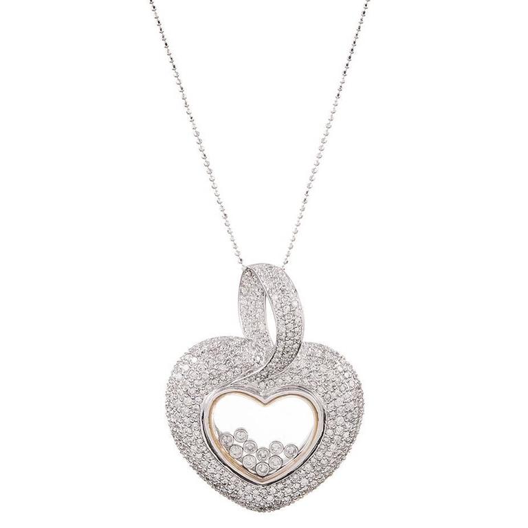 Large Floating Diamond Gold Heart Pendant at 1stDibs