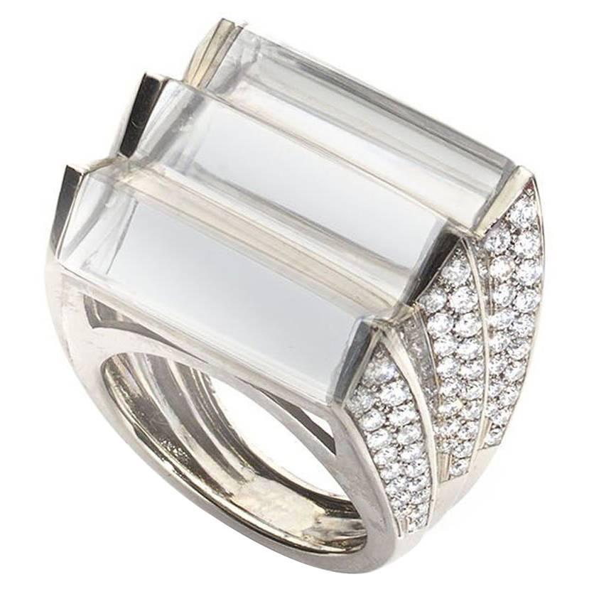 Rock Crystal Diamond Gold Ring at 1stDibs