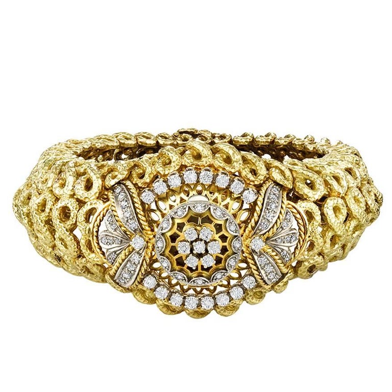 David Webb Rolex Ladies Diamond Gold Bracelet Wristwatch at 1stDibs