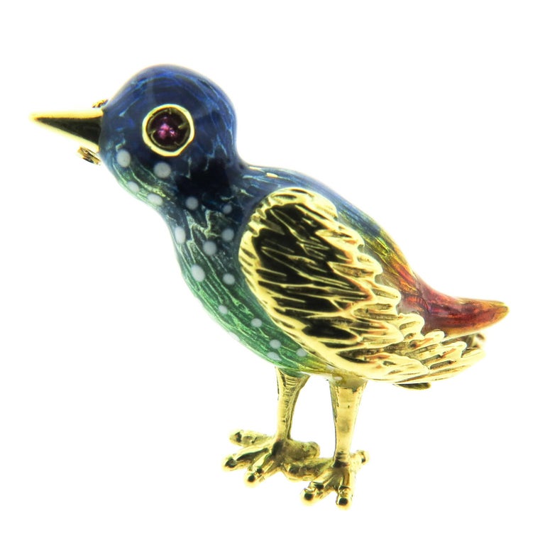 Enamel Gold Bird Pin at 1stDibs | enamel bird pins