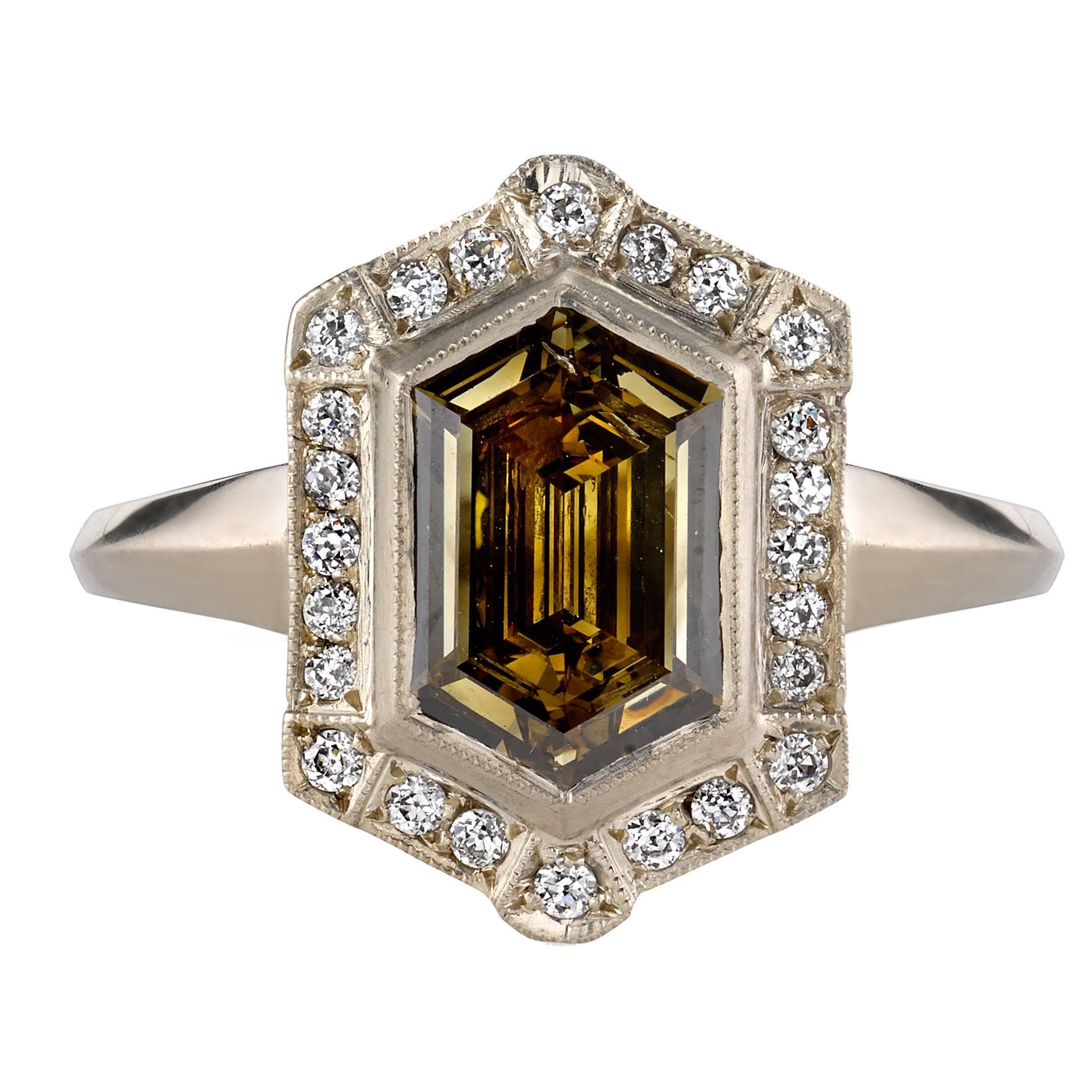 Golden Brown Lozenge Cut Diamond Gold Ring at 1stDibs | lozenge cut ...