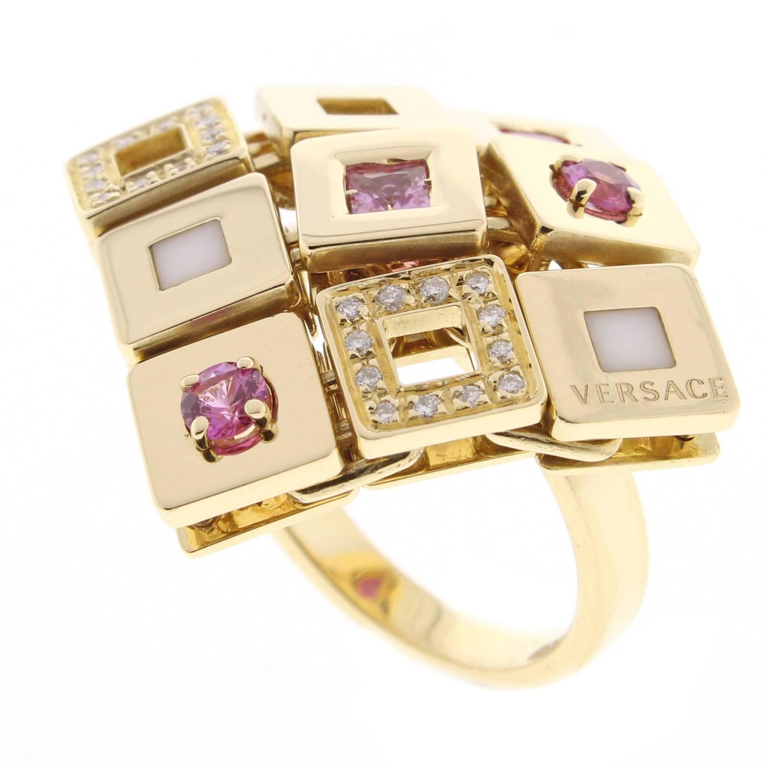 Versace Maia Pink Sapphire Diamond Gold Ring For Sale at 1stdibs