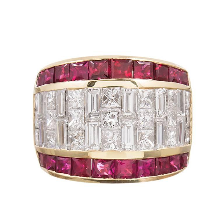 Channel Set Ruby Diamond Gold Band Ring at 1stDibs