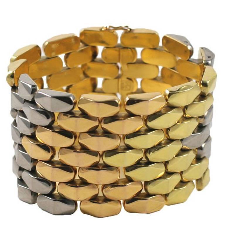 Chunky Reversible Three Color Gold Bracelet For Sale at 1stDibs