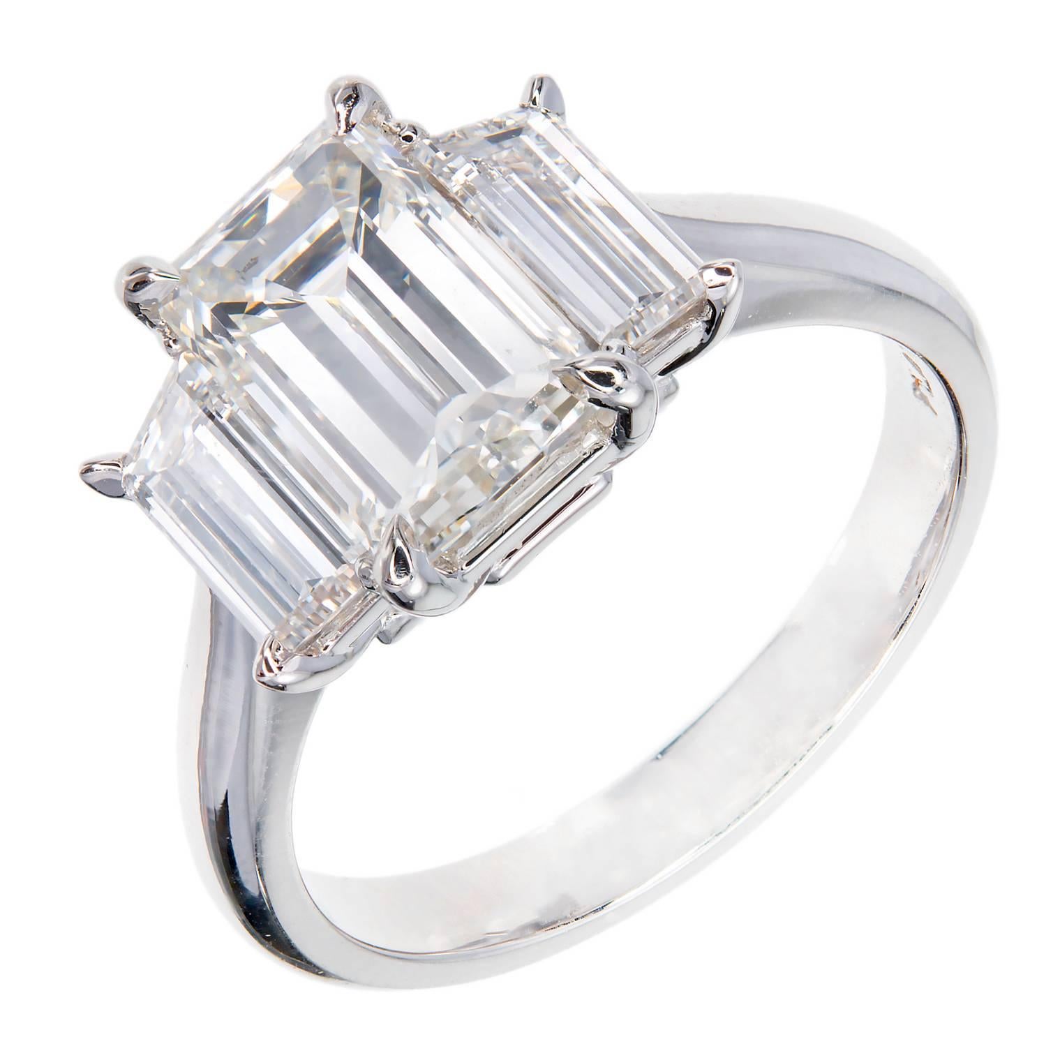 Emerald Cut Diamond Platinum Ring. at 1stDibs