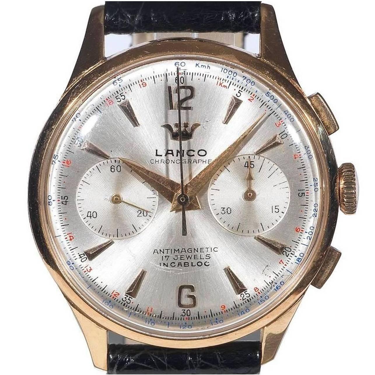 Lanco Yellow Gold Chronographe Antimagnetic Wristwatch For Sale at 1stdibs
