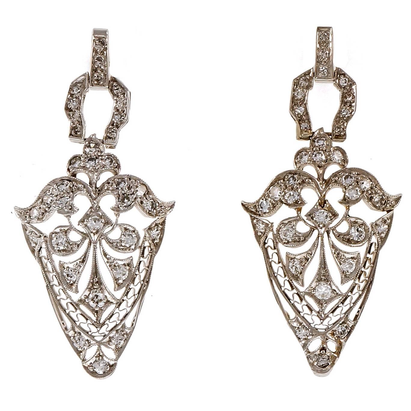 Diamond Gold Open Work Earrings at 1stDibs