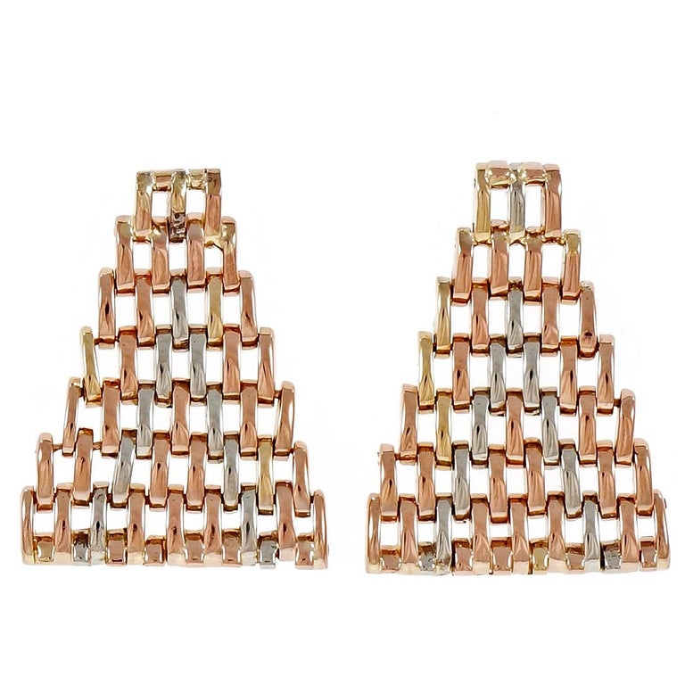 Tri-Color Flexible Mesh Gold Platinum Earrings For Sale at 1stDibs