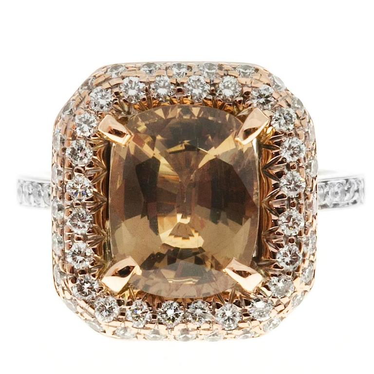 Brown Sapphire Diamond Gold Engagement Ring For Sale at 1stdibs