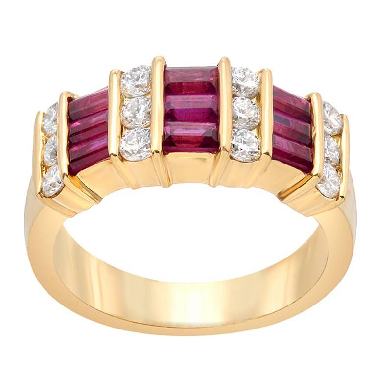 Gemlok Ruby Diamond Gold Band Ring For Sale at 1stDibs