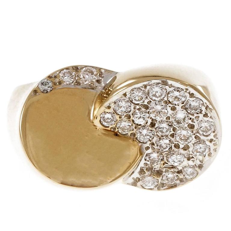 Diamond Pave Dome Swirl Gold Cocktail Ring at 1stDibs