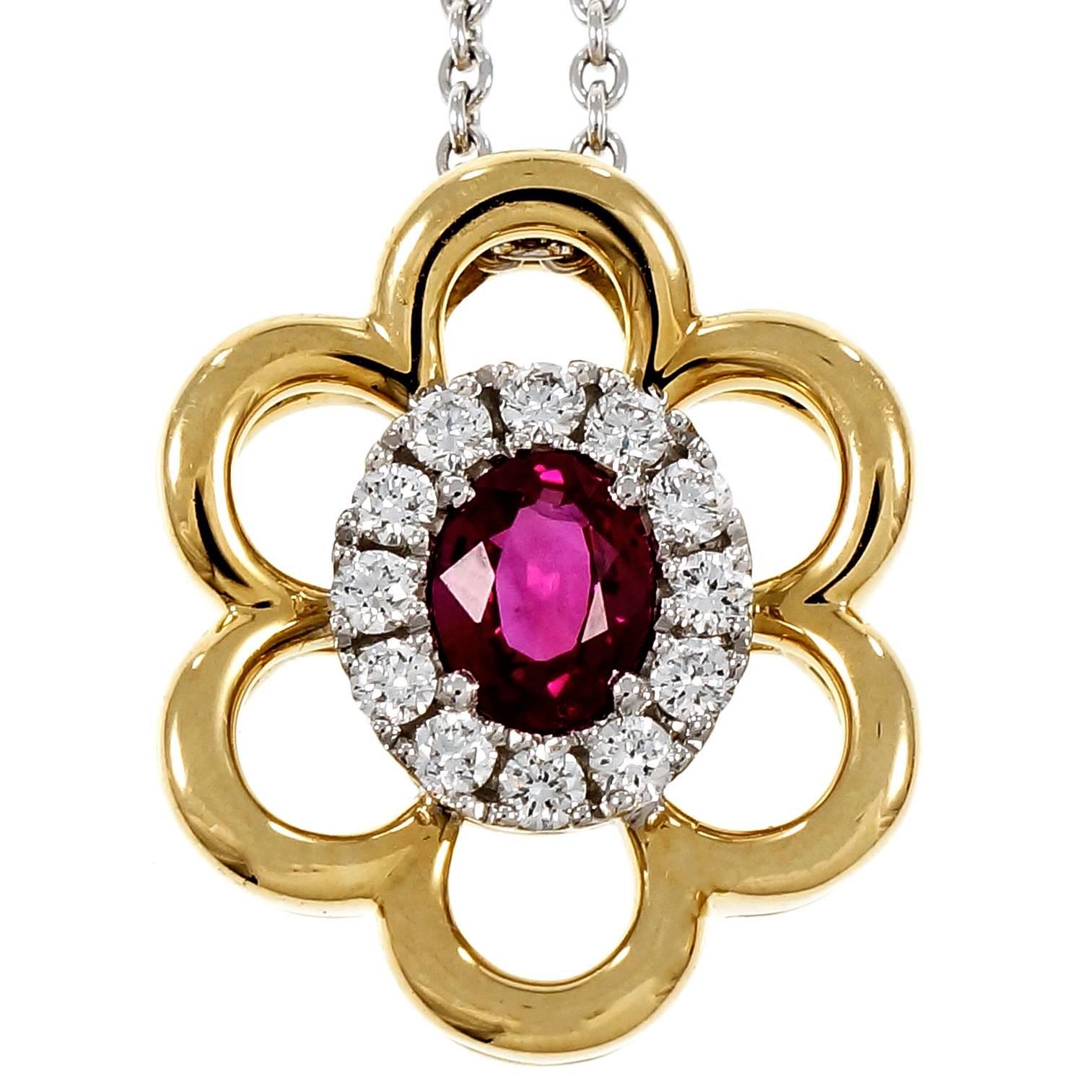 .90 Carat Oval Bright Red Ruby Diamond Gold Pendant Necklace at 1stDibs ...